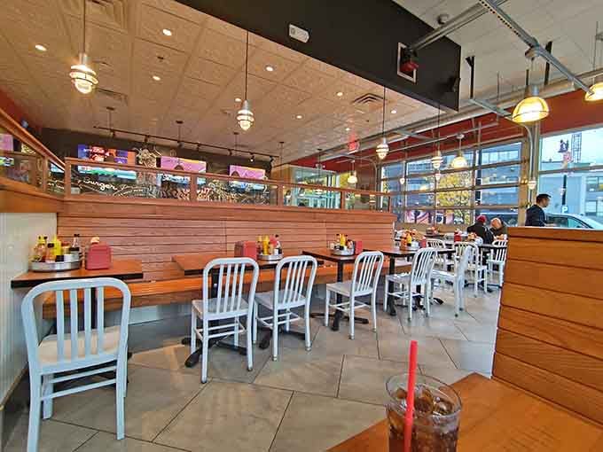 Spacious dining area with TVs for the game and enough room to actually enjoy your meal without elbowing strangers.