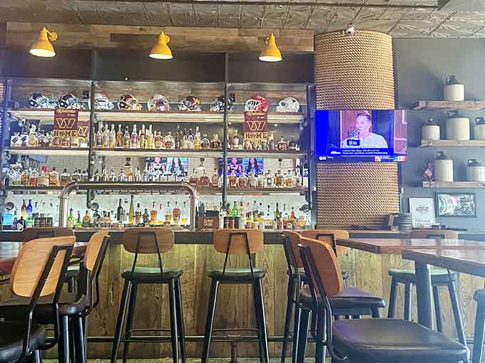 That impressive bourbon collection behind the bar suggests they take their drinks as seriously as their smoked meats.