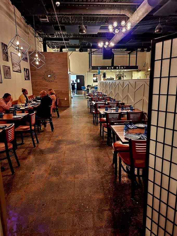 Evening ambiance transforms the space into something special, where good food meets great company always.