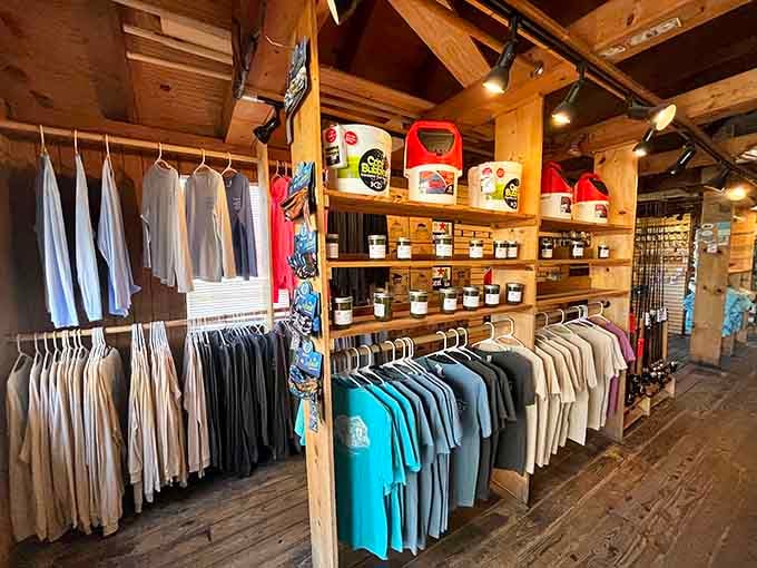 Even the merchandise section maintains that authentic bait shop vibe while tempting you to take home some coastal memories.