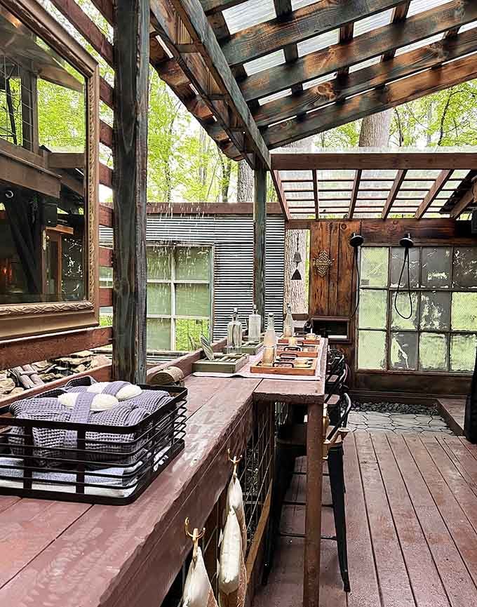 Covered decks provide the perfect spot to rest between thermal sessions and contemplate life's mysteries.