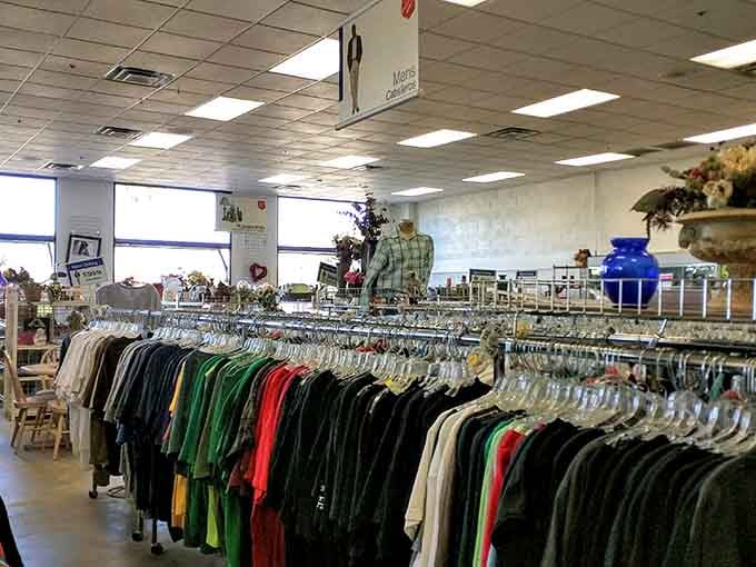 Men's clothing organized by color creates a rainbow of affordable style options for every occasion and budget.