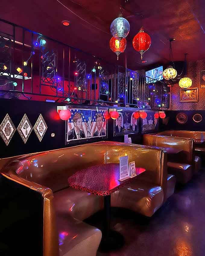 Golden vinyl booths and hanging bubble lights transport you straight back to 1962, minus the actual nuclear anxiety thankfully.