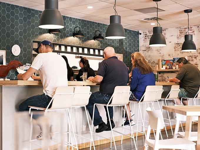 Counter seating where you can watch the magic happen while enjoying your own delicious morning masterpiece.