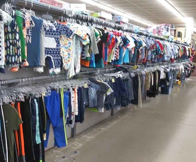 Kids' clothing organized by size, making it easy to outfit growing children without breaking the bank every single season.
