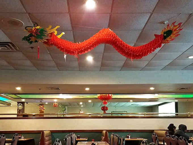 That festive dragon adds cultural flair and reminds you that this place celebrates tradition along with great food.