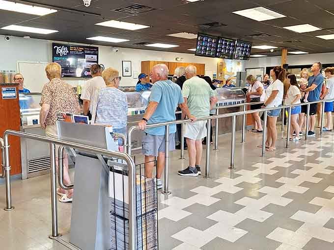 Summer crowds snake through the parlor, proof that great ice cream always draws a devoted and patient following.