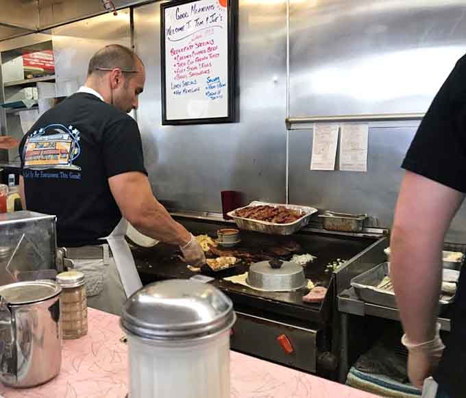 The open kitchen concept before it was trendy, where you can watch breakfast happen in real time.