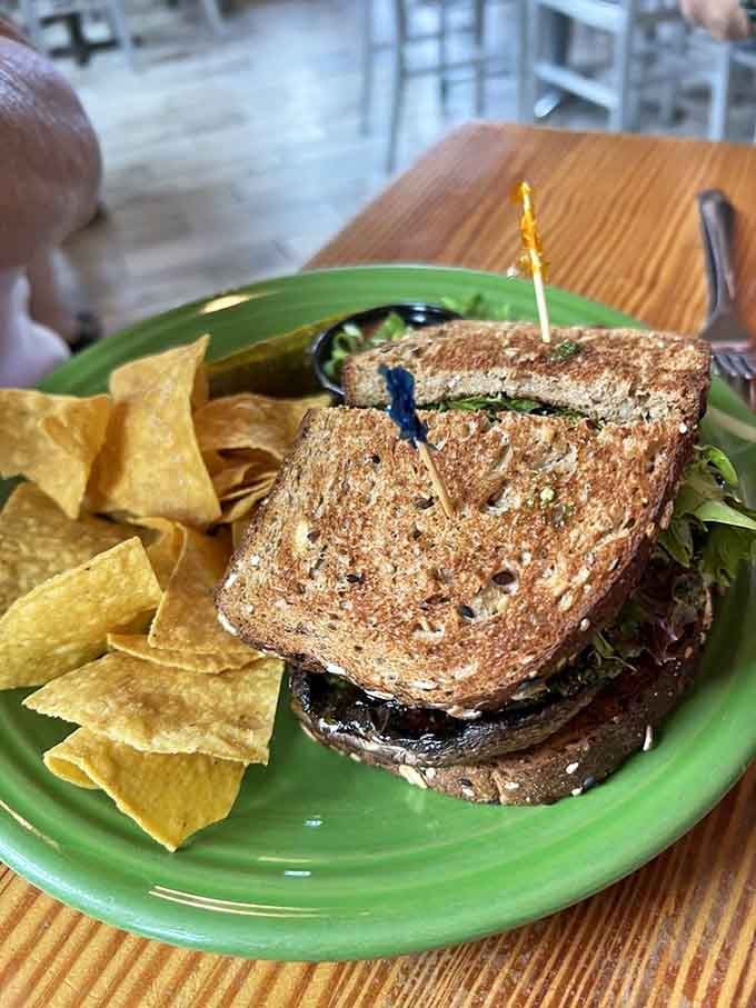 When portobello mushrooms get the sandwich treatment, even dedicated carnivores start reconsidering their life choices completely.