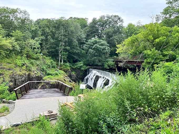 The observation deck offers prime real estate for waterfall watching, no reservation needed for this spectacular view.