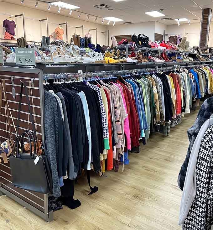 Long sleeves organized with military precision, making it impossible to claim you can't find anything good.