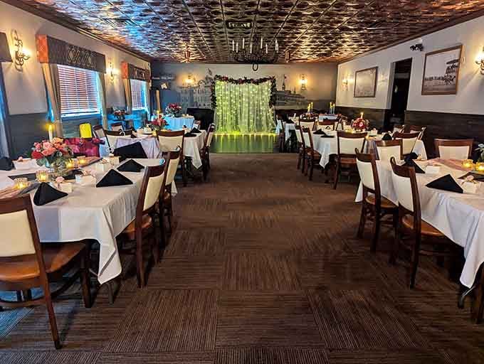The event space transforms for celebrations while maintaining that signature warmth and character throughout.