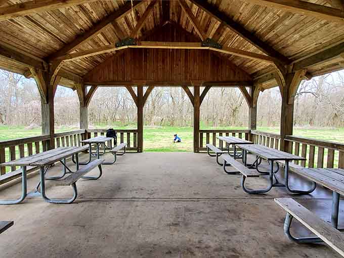 Covered pavilions offering shade and shelter &ndash; outdoor dining rooms with million-dollar views included at no charge.
