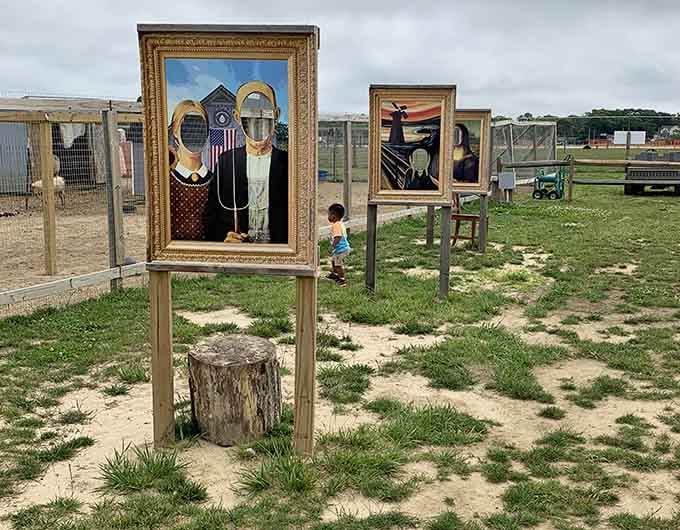 Photo cutout boards that turn everyone into instant American Gothic cosplayers, minus the pitchfork and existential dread.