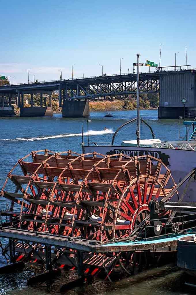The sternwheeler's intricate paddle wheel is pure mechanical poetry, a testament to river engineering at its finest.