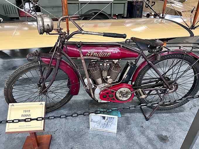 A 1912 Indian motorcycle that's seen more American roads than most of us ever will.