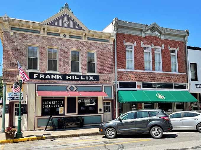 The Frank Hillix building showcases the kind of ornamental brickwork that modern contractors would charge you approximately one million dollars to replicate.