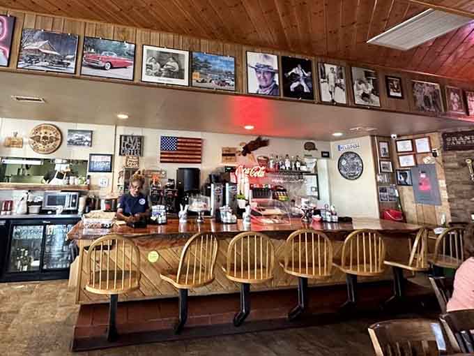 Counter seating with a view of the kitchen, where you can watch your breakfast dreams become delicious reality.
