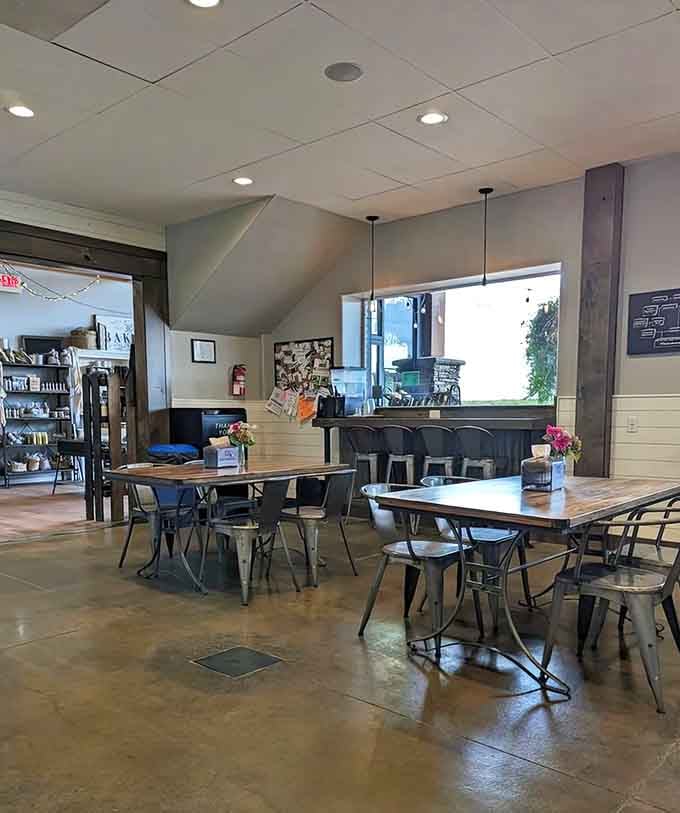 Cozy seating that says "take your time" because rushing through great pie should be illegal.