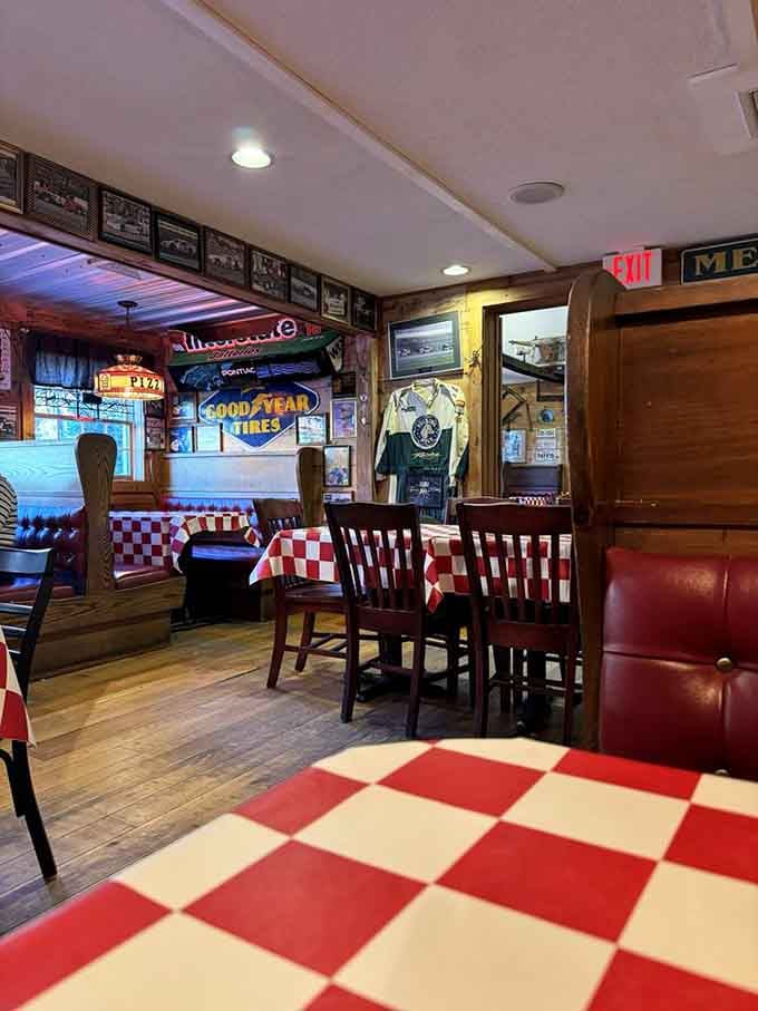 Vintage signs and comfortable booths create a dining room that feels like your favorite neighborhood spot should.