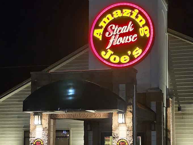 Amazing Joe's Steak House promises exactly what the neon sign advertises, no mystery ingredients or fusion confusion here.