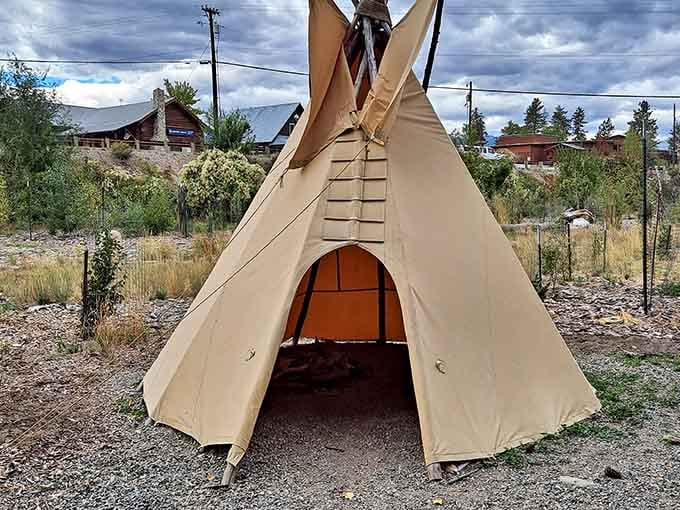 A traditional tipi stands as a reminder of the valley's indigenous heritage, adding depth to the town's carefully preserved history.