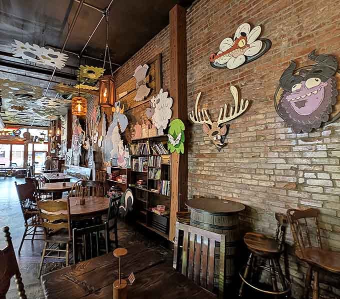 Every corner reveals new characters and creatures watching over your meal with whimsical charm.