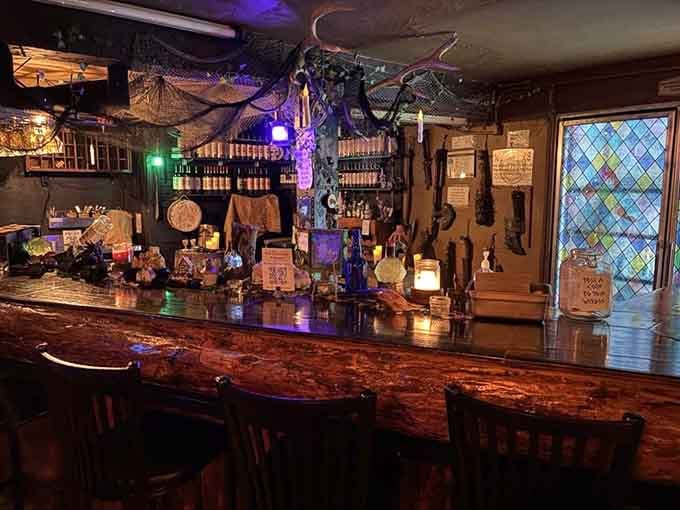 The bar beckons with bottles lining shelves and promises of honey wine adventures yet to come.