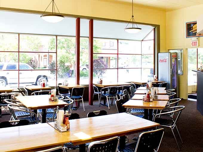 Clean, comfortable seating with plenty of natural light streaming through those generous windows all morning long.