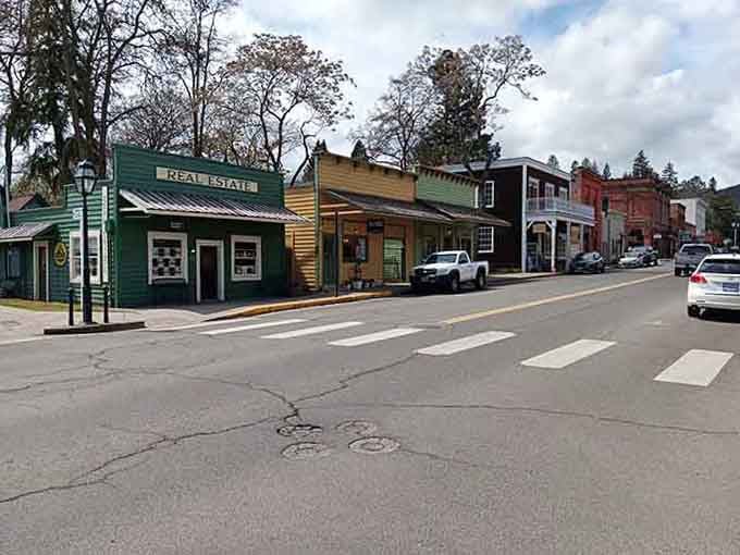 Historic storefronts painted in period colors transport you back when horses outnumbered cars on these very streets.