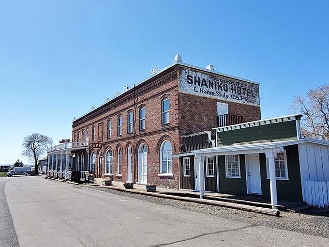 Shaniko's grand old buildings whisper tales of wool-shipping glory days when this desert outpost bustled with commerce.