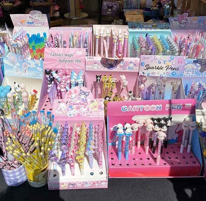 Sparkle pens and cartoon characters make office supplies fun again, delighting kids and nostalgic adults alike.