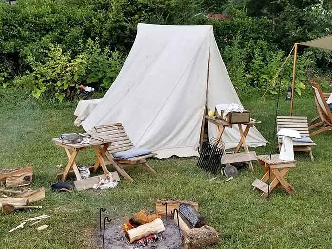 Authentic period encampments transport visitors back to 1780, showing how soldiers lived before modern camping gear existed at all.