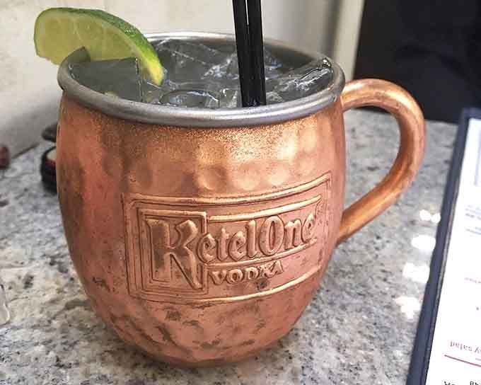 A Moscow Mule in its proper copper mug, because some traditions are worth keeping no matter where you are.