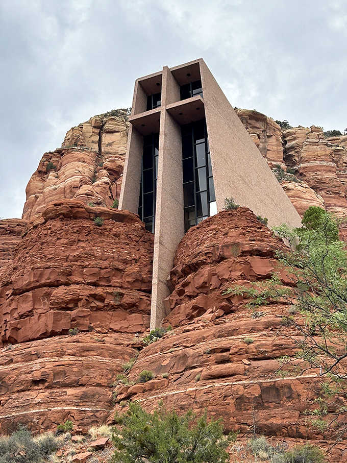 The Chapel of the Holy Cross rises from the rocks, a stunning architectural feat that's worth the scenic detour.