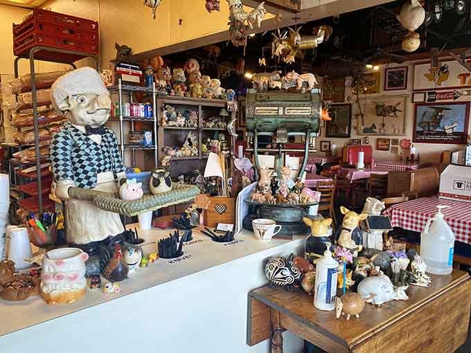 Quirky displays and vintage finds create an atmosphere that's equal parts roadside attraction and comfort food heaven.