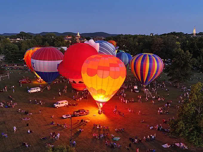 Hot air balloons light up the evening sky, because Berea knows how to throw a festival properly.