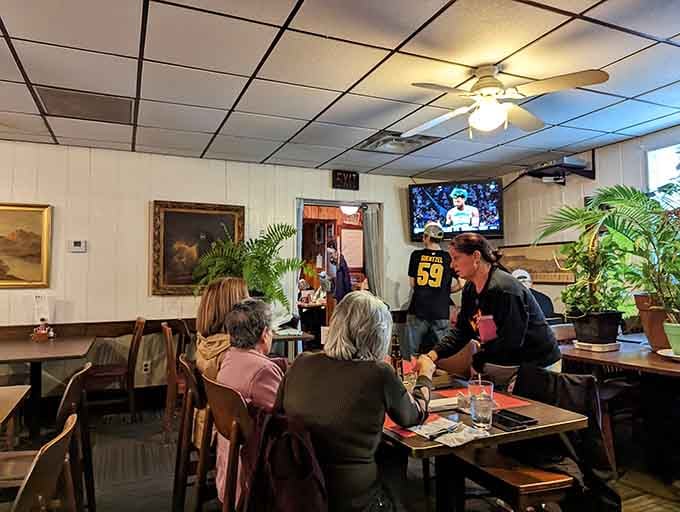 Ceiling fans, TVs, and comfortable seating create the perfect trifecta for settling in and staying awhile.