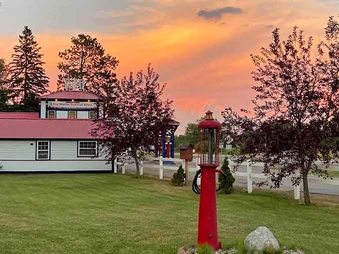 Sunset over Big Winnie property, where the sky competes with the architecture for attention.