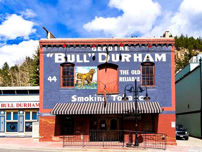 Bull Durham's painted facade brings Old West character to the canyon, complete with a golden bull watching over Main Street.