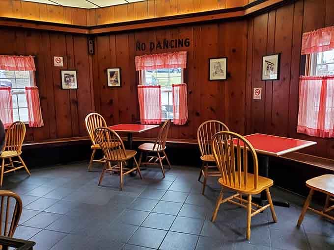 Every angle reveals more wood paneling and vintage charm that modern restaurants spend fortunes trying to replicate unsuccessfully.