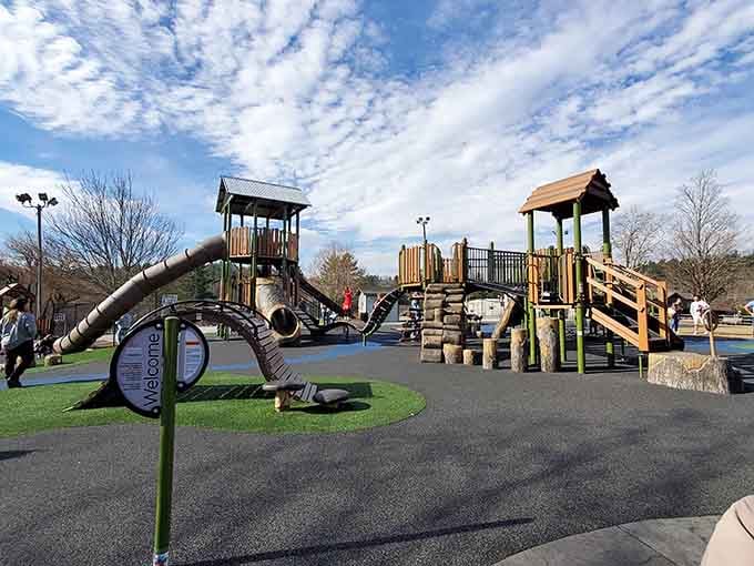 Even the playgrounds here come with mountain views, spoiling children with scenery before they're old enough to appreciate it properly.