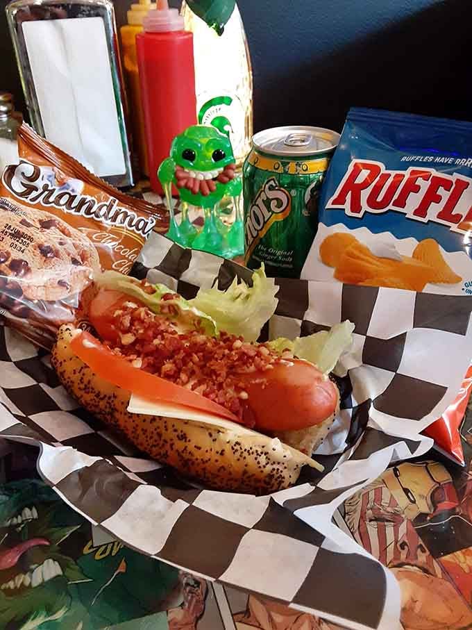 A perfectly dressed hot dog with chips proves that simple done right beats complicated done wrong every time.