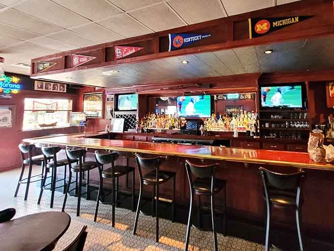 The bar area offers liquid refreshment and multiple screens, because sports and pizza are a match made in heaven.