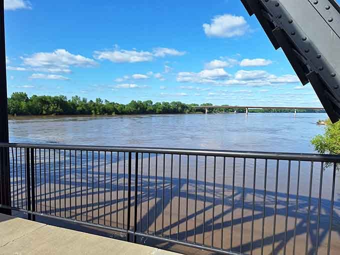 The Katy Trail meets the Missouri River here, creating the kind of view that makes you forget your phone exists.
