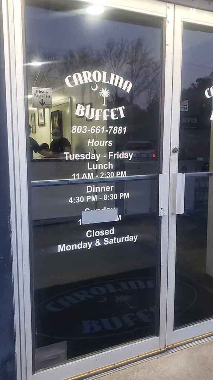 Plan your visit accordingly: they're open Tuesday through Friday, plus Sunday for your buffet needs.