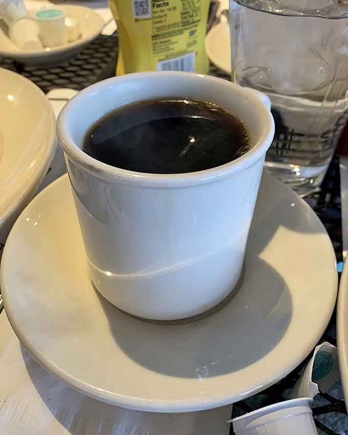 Sometimes the best part of a meal is that first sip of hot coffee in a proper cup.