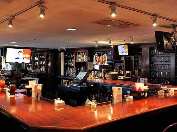The bar area offers a full selection of spirits for those who want to start their seafood adventure properly lubricated.