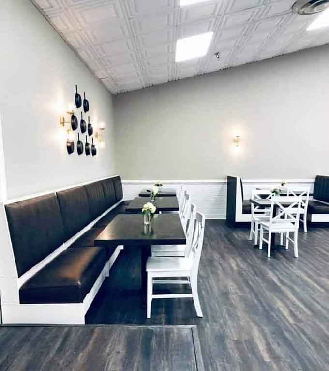 Booth seating for those moments when you want a little privacy with your plate of comfort.