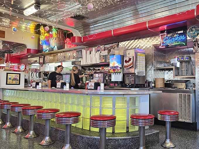 Counter seating offers front-row views of the action, perfect for solo diners and breakfast conversation enthusiasts alike.